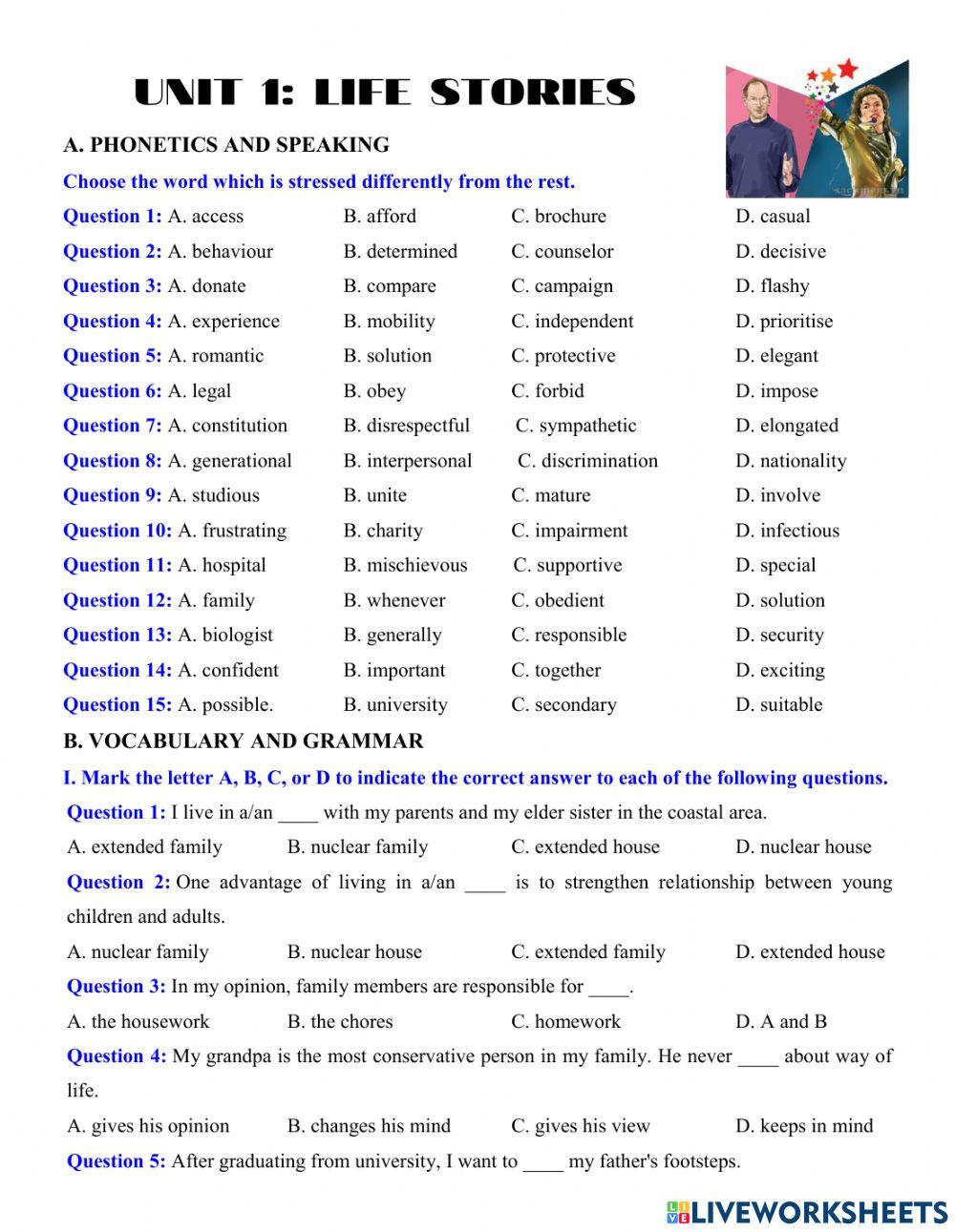 1404639 | English Grade 12 - Unit 1 | hoaithanh2308