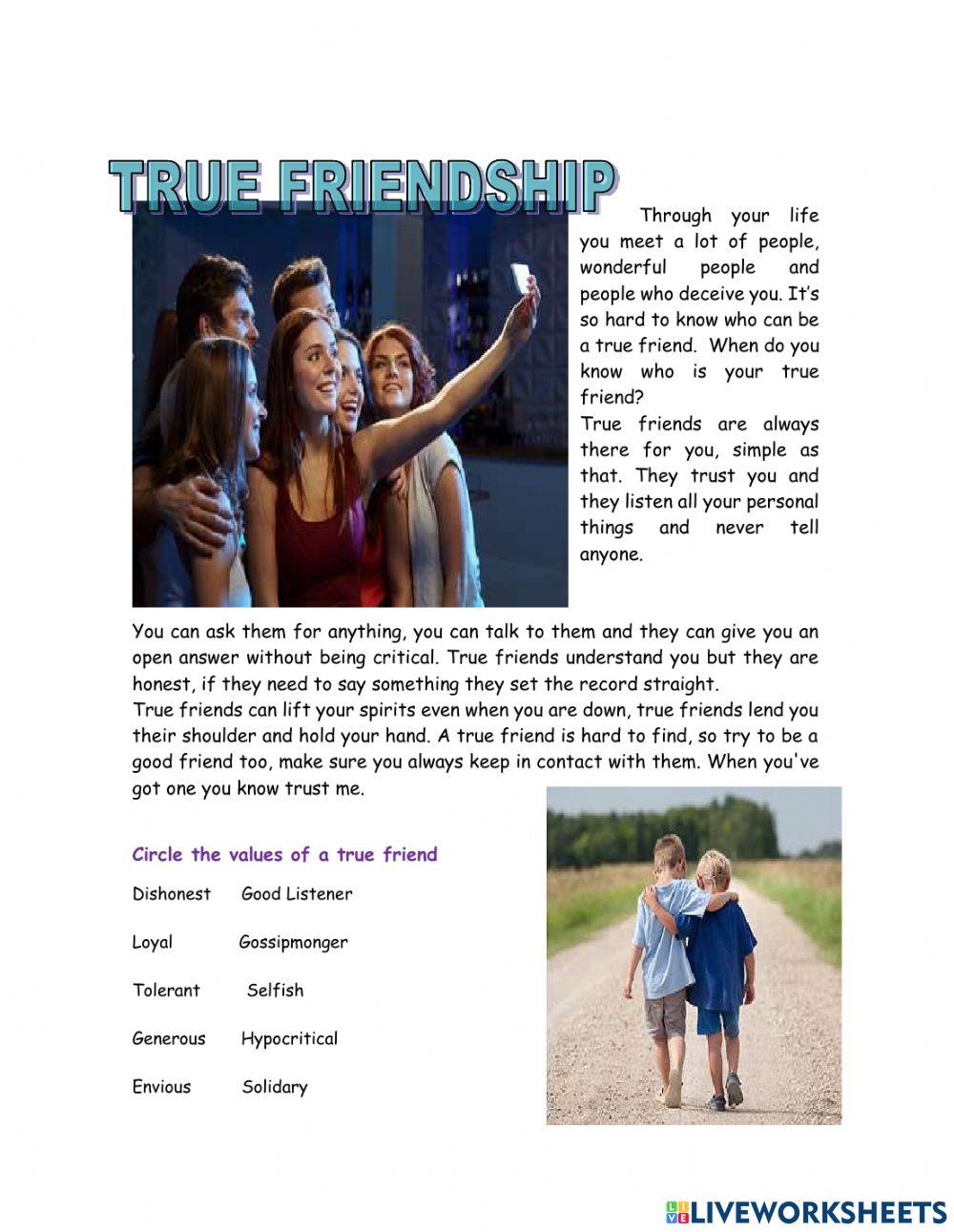 True friendship | Free Interactive Worksheets | 1404763