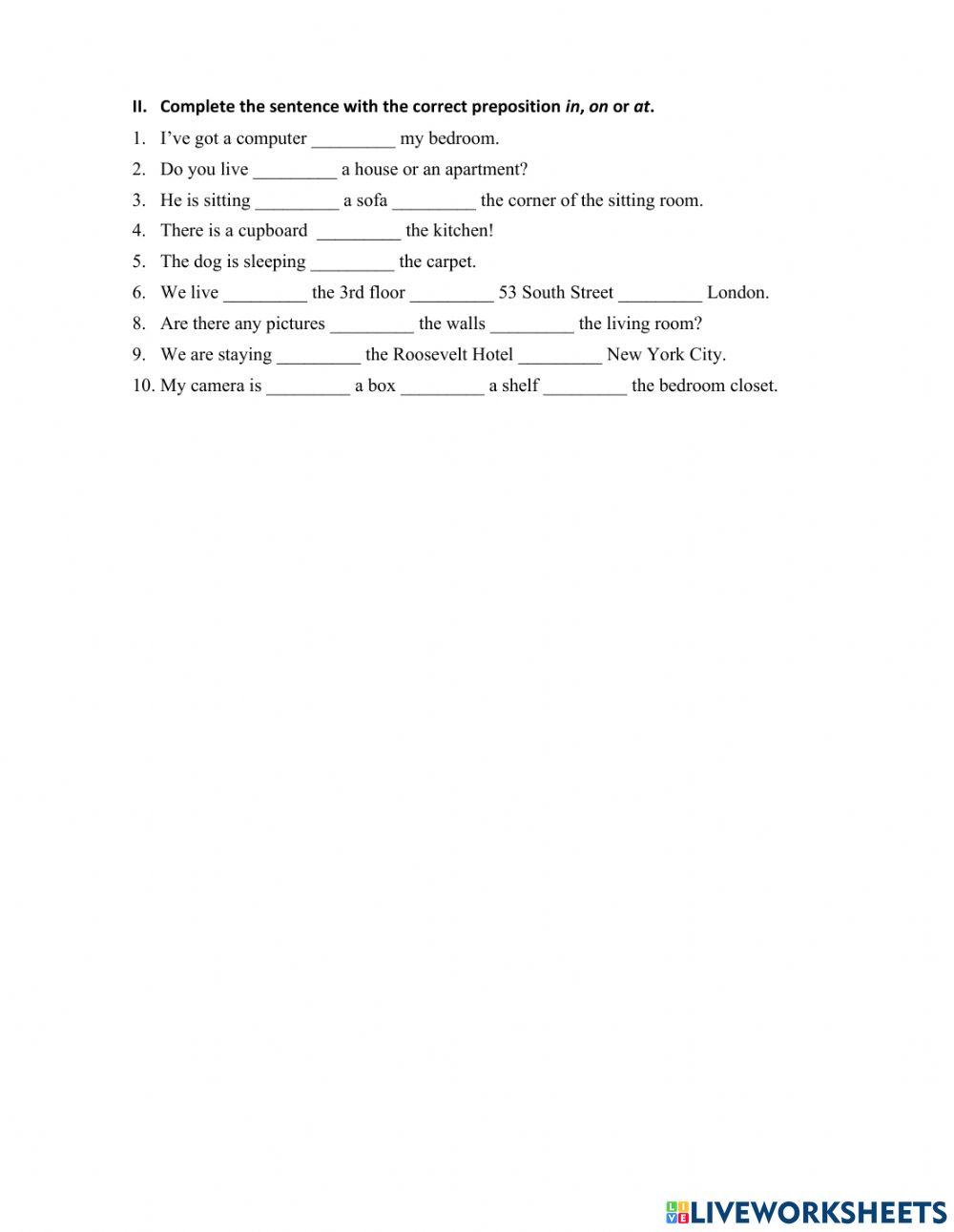 Sample online pdf worksheet for A2 | Live Worksheets