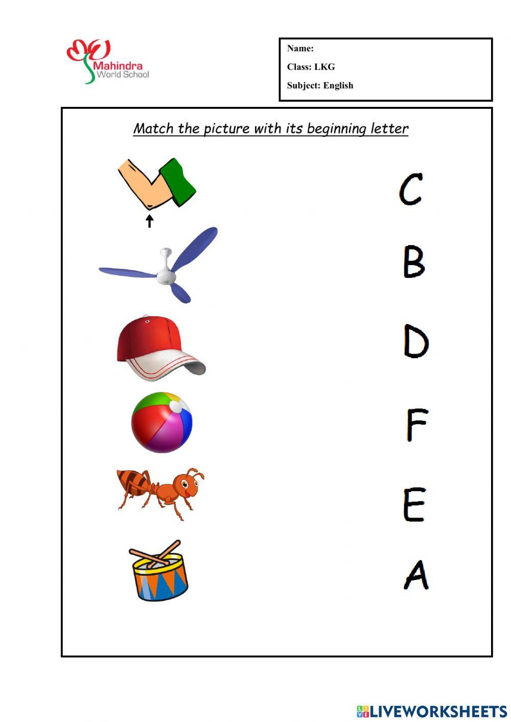 LKG-Letters A to K-Matching worksheet 3392992 | Nandhini