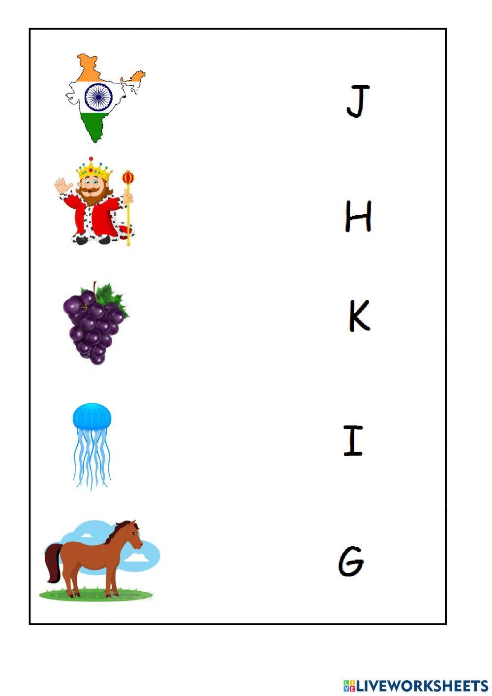 LKG-Letters A to K-Matching worksheet 3392992 | Nandhini