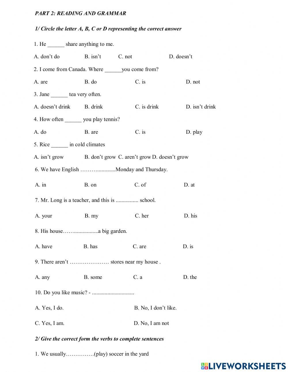 Test 1-g6 worksheet | Live Worksheets