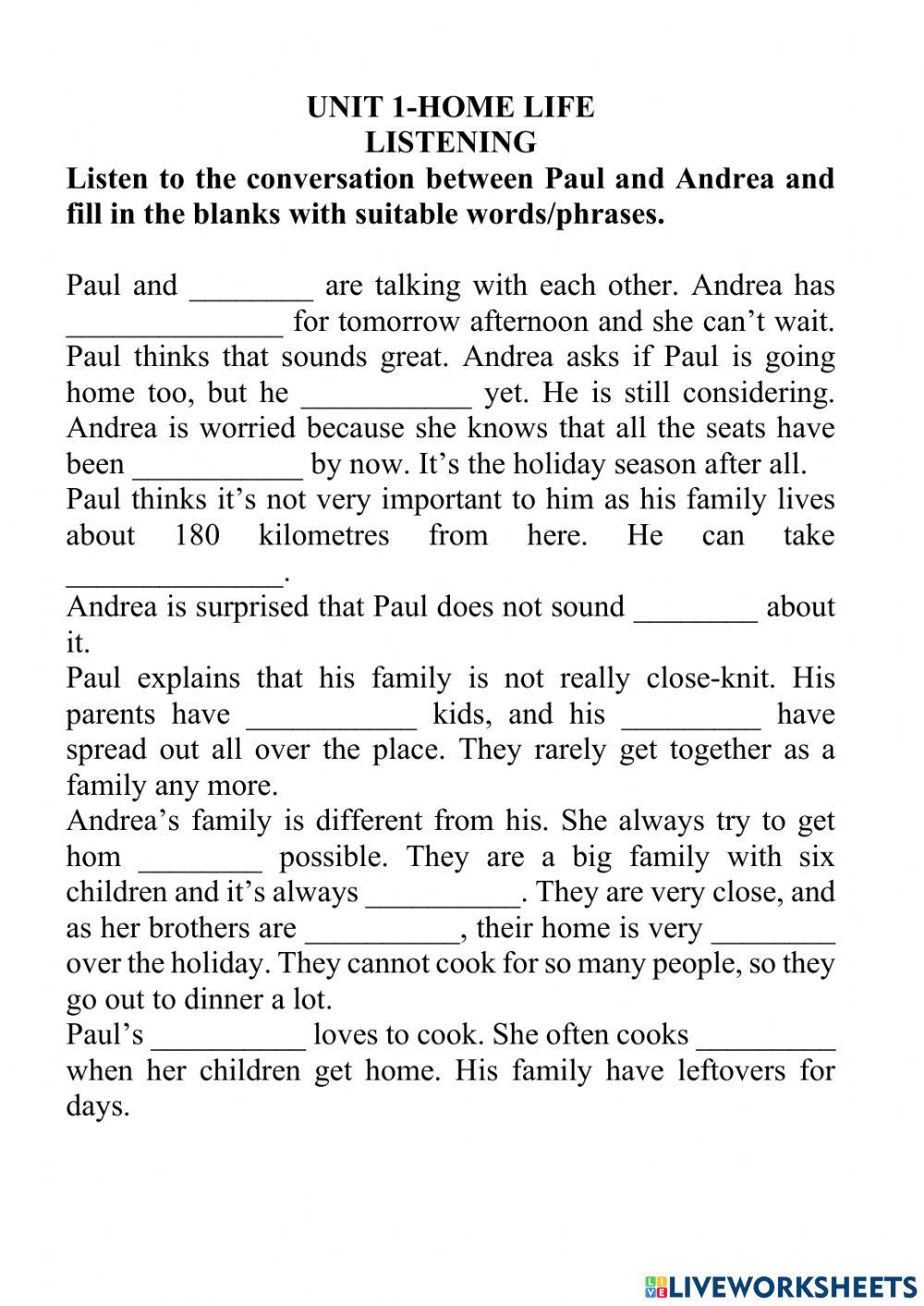 1405766 | Unit 1-Home life- Listening | Vũ Thị Minh Hằng