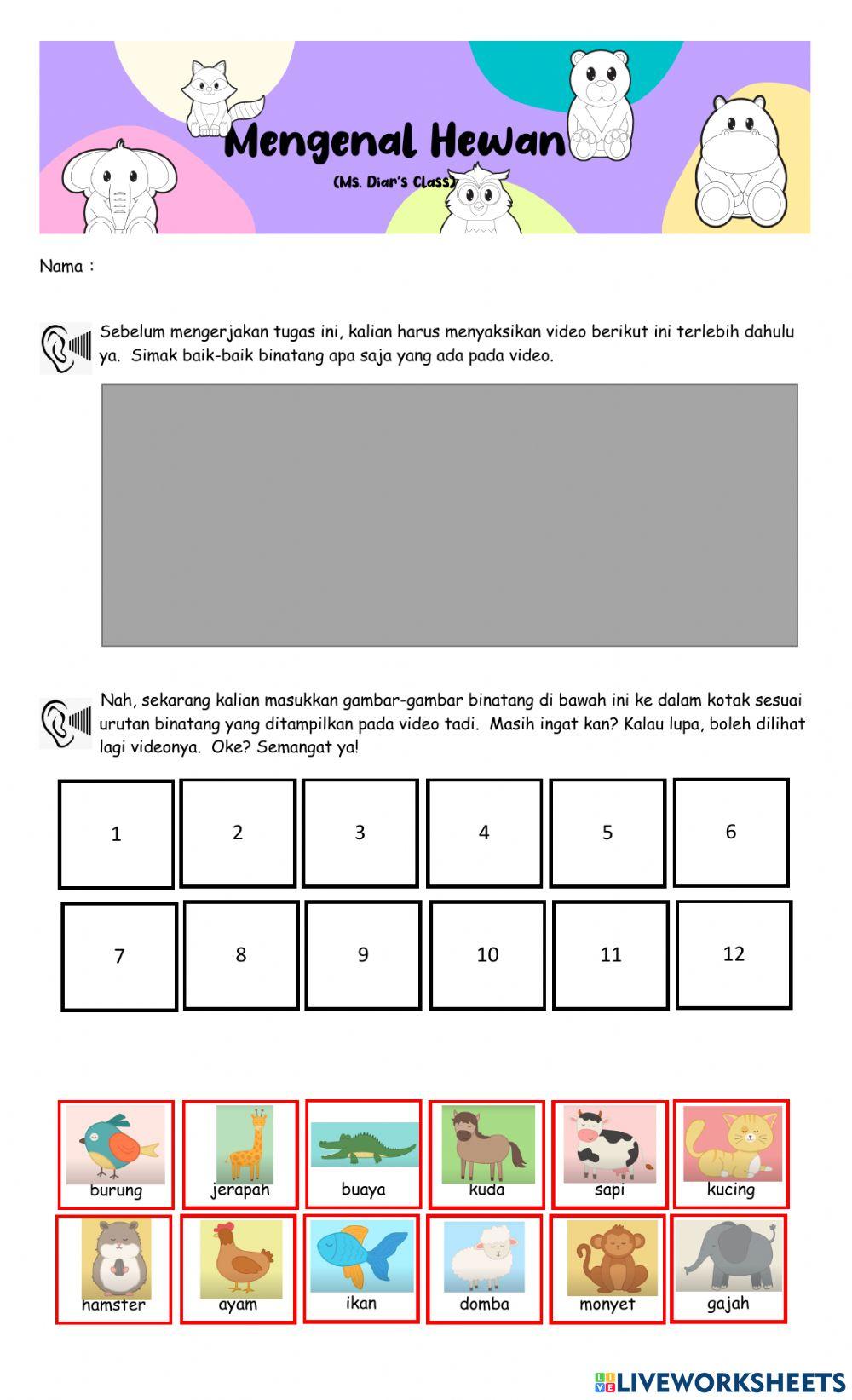 Mengenal Hewan activity | Live Worksheets