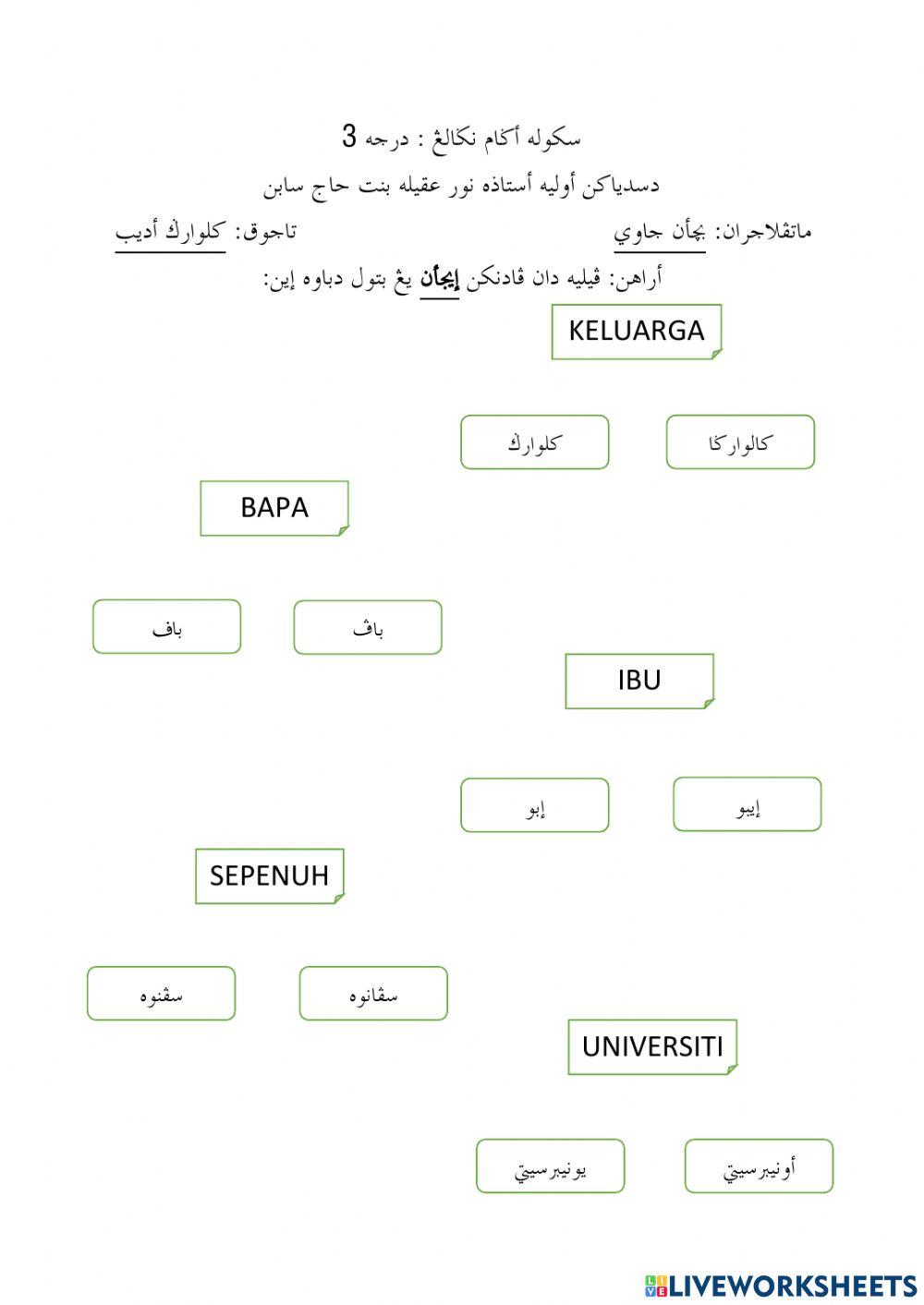 Keluarga adib ejaan worksheet | Live Worksheets
