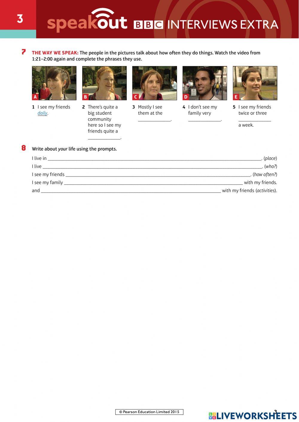 Speakout Elementary BBC worksheets Unit 3 1751