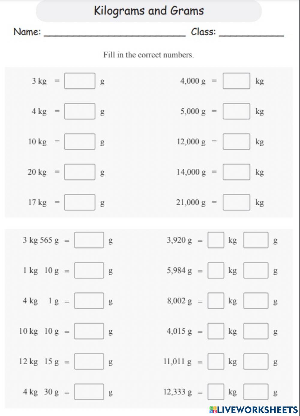 Conversion Between Kg And G Online Exercise For Live Worksheets conversion-between-kg-and-g-online-exercise-for-live-worksheets