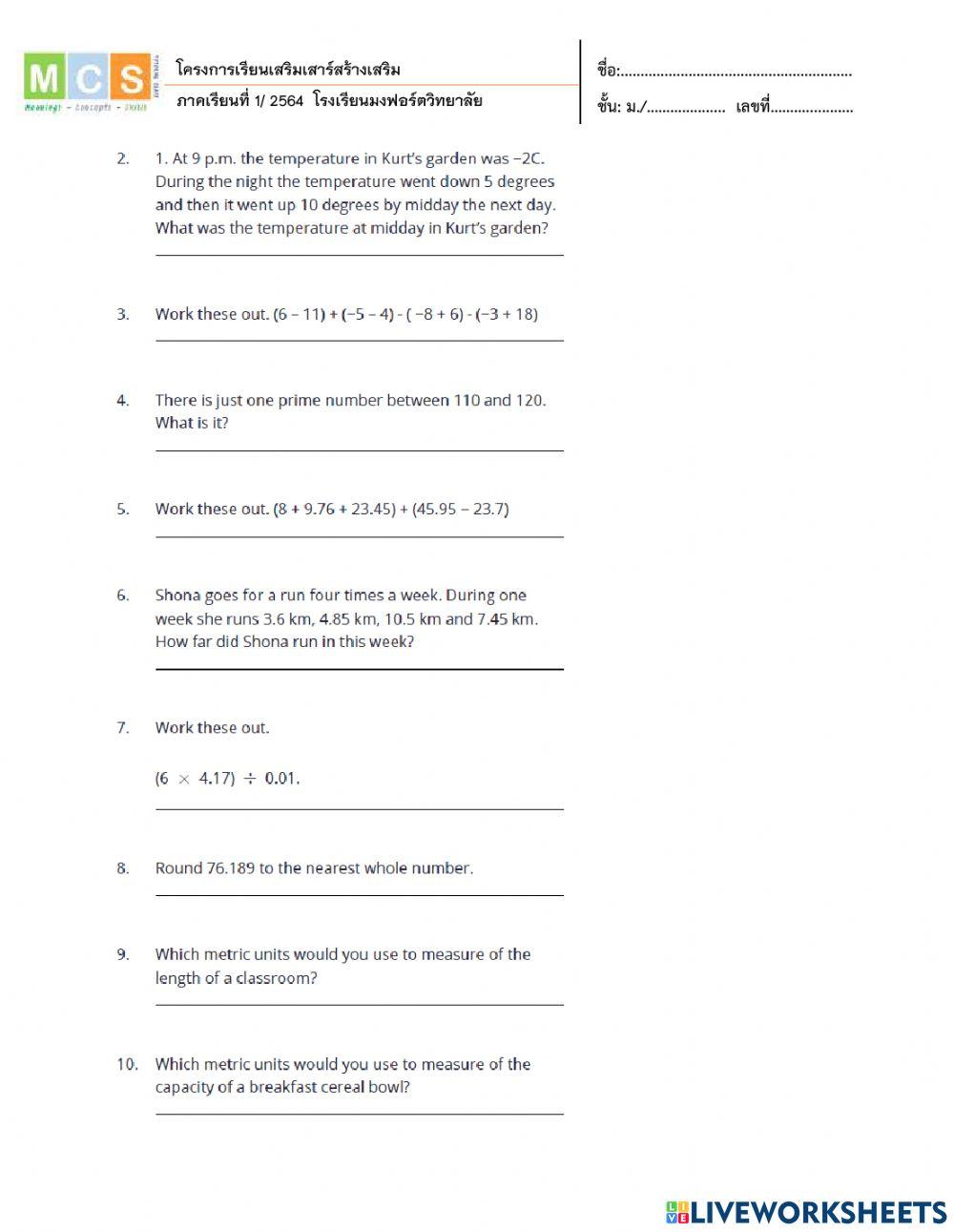 Review M1 worksheet | Live Worksheets