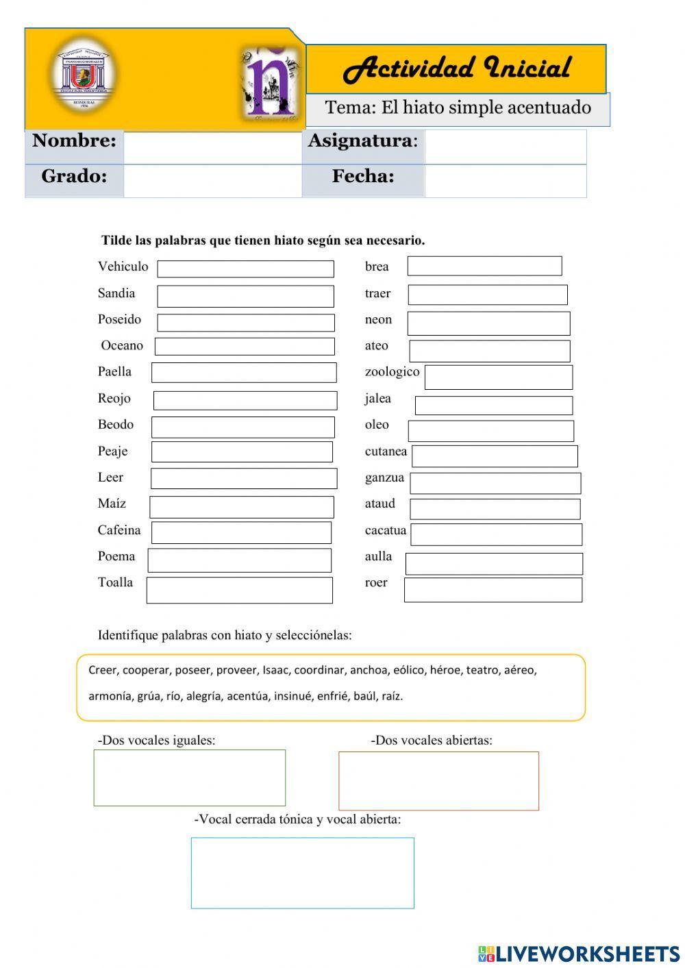 El Hiato simple y acentuado 1407339 | Licsa Daniela Cruz
