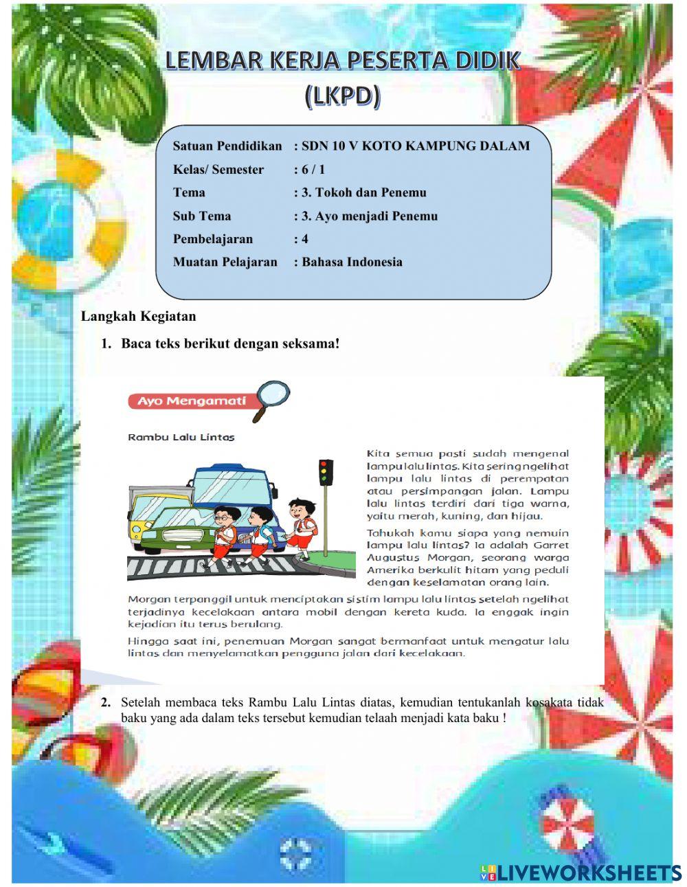 Lkpd bahasa indonesia online exercise for 6 | Live Worksheets