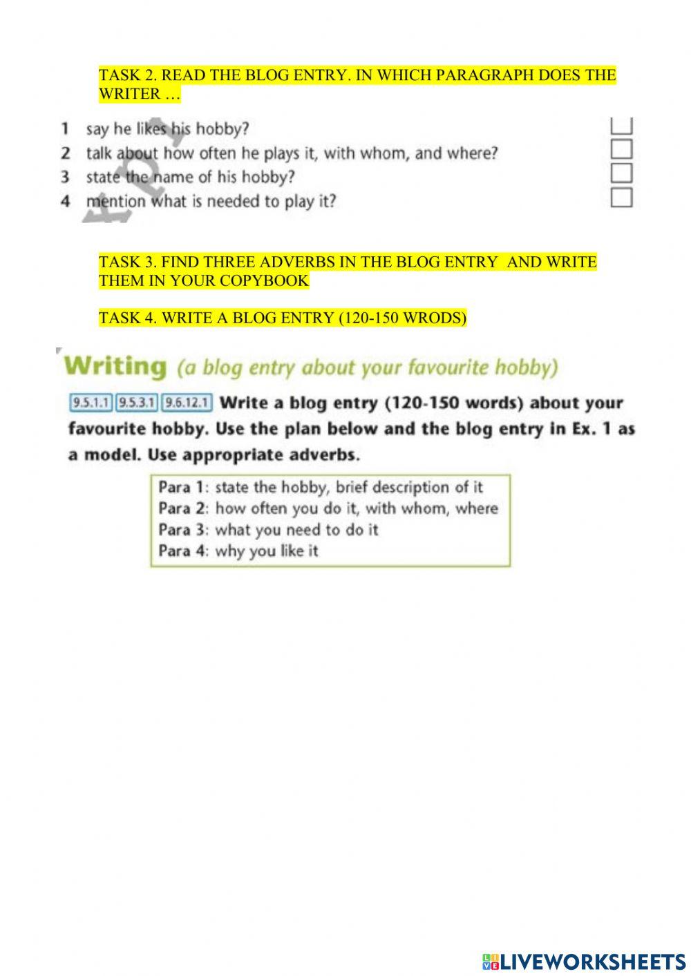 My favourite ho… | Free Interactive Worksheets | 1407635