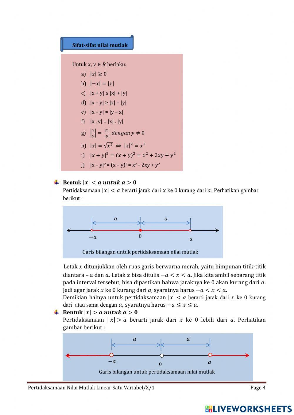 Pertidaksamaan Nilai Mutlak 2 worksheet | Live Worksheets
