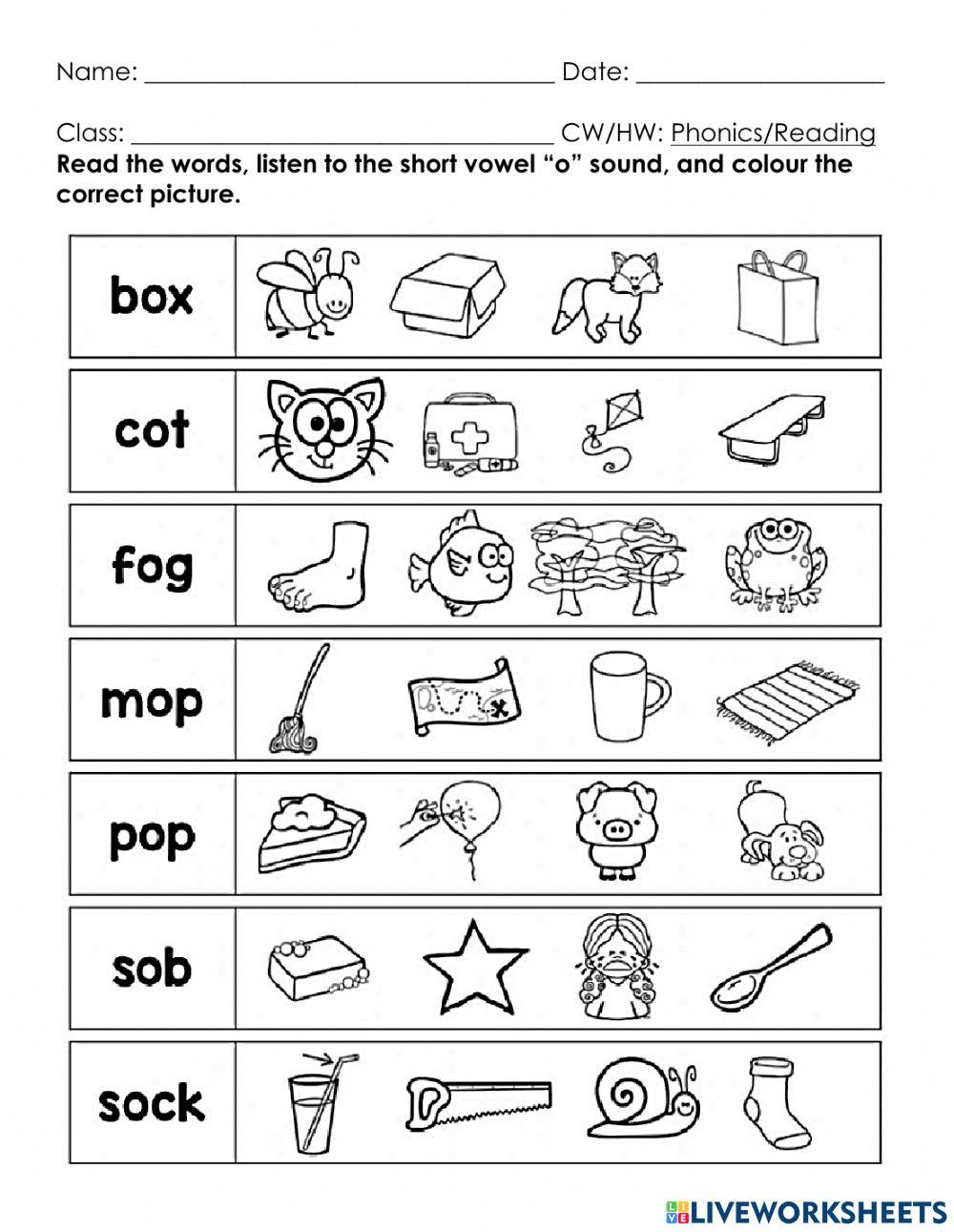 Phonics Short Vowel O Sound online exercise for | Live Worksheets