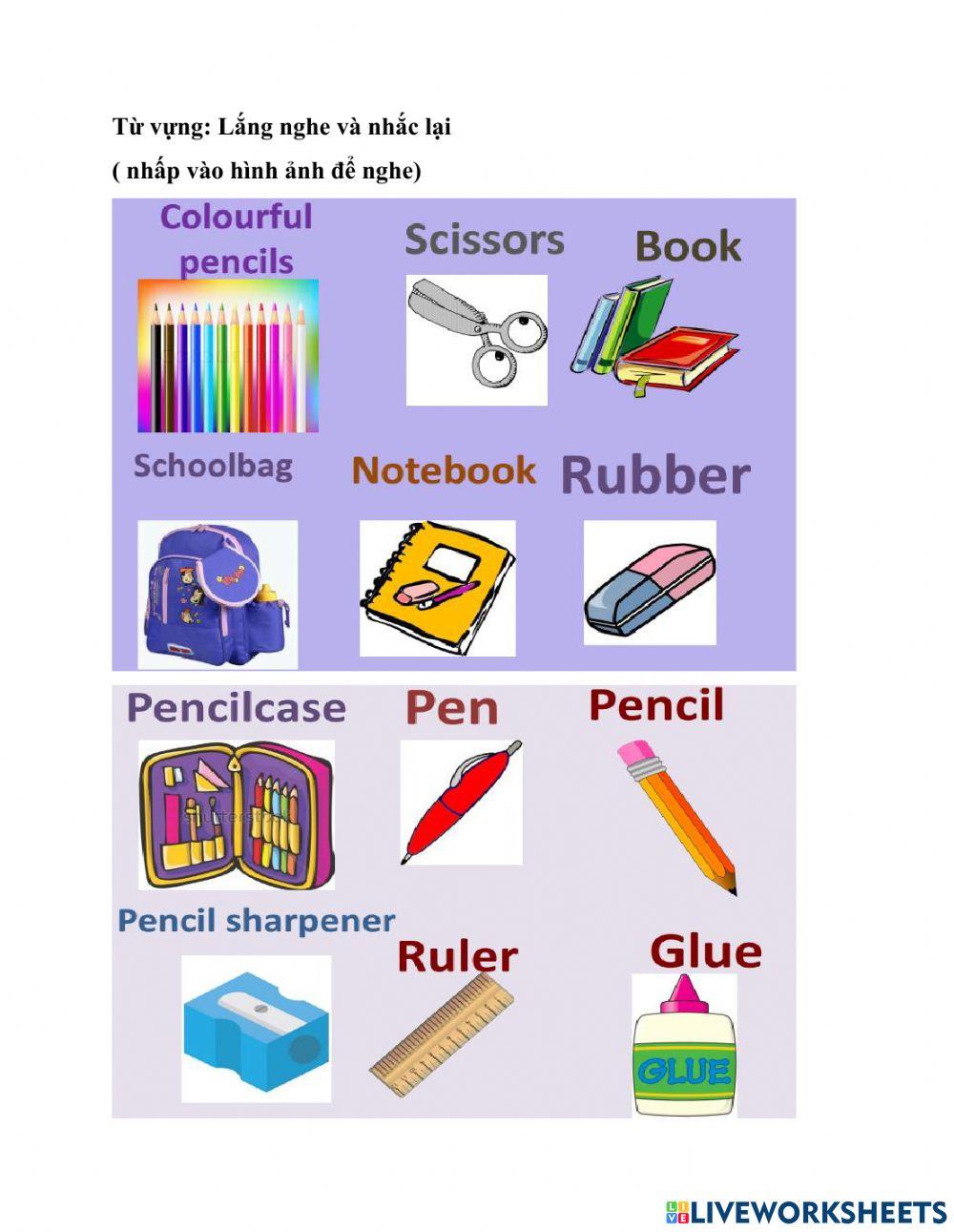 School things online exercise for grade 1-3 | Live Worksheets