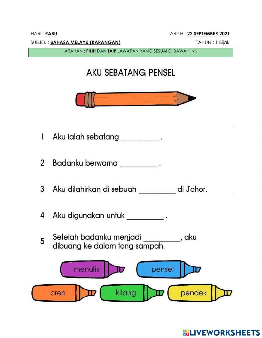 Karangan Aku Sebatang Pensel Tahun 1 1803 | Hjh Arniza