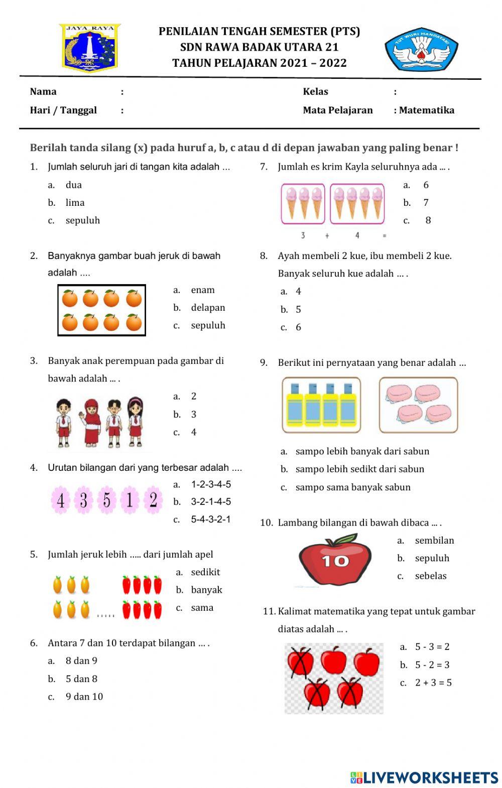 PTS Matematika online practice | Live Worksheets