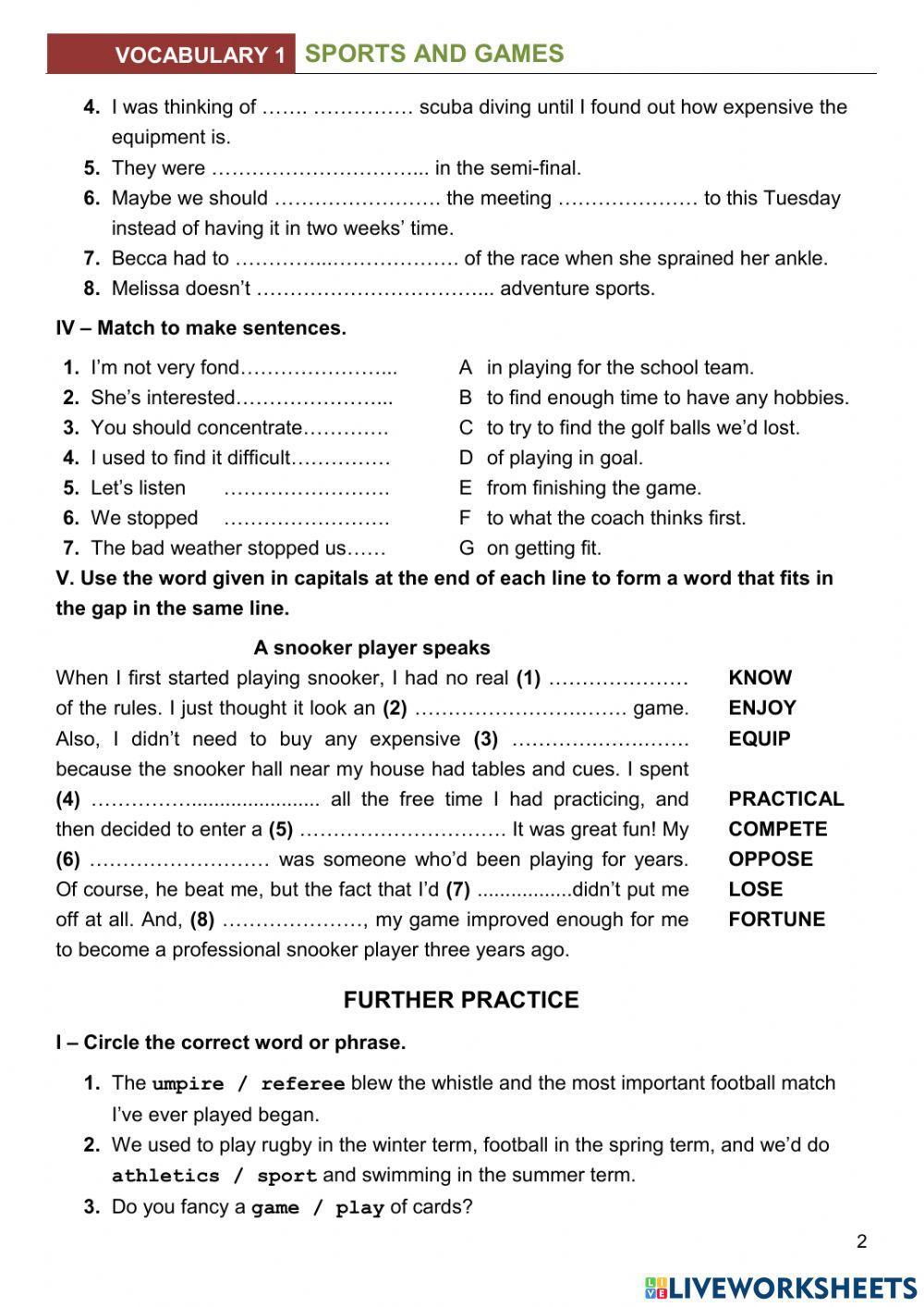 Vocabulary: Hob… | Free Interactive Worksheets | 1408352