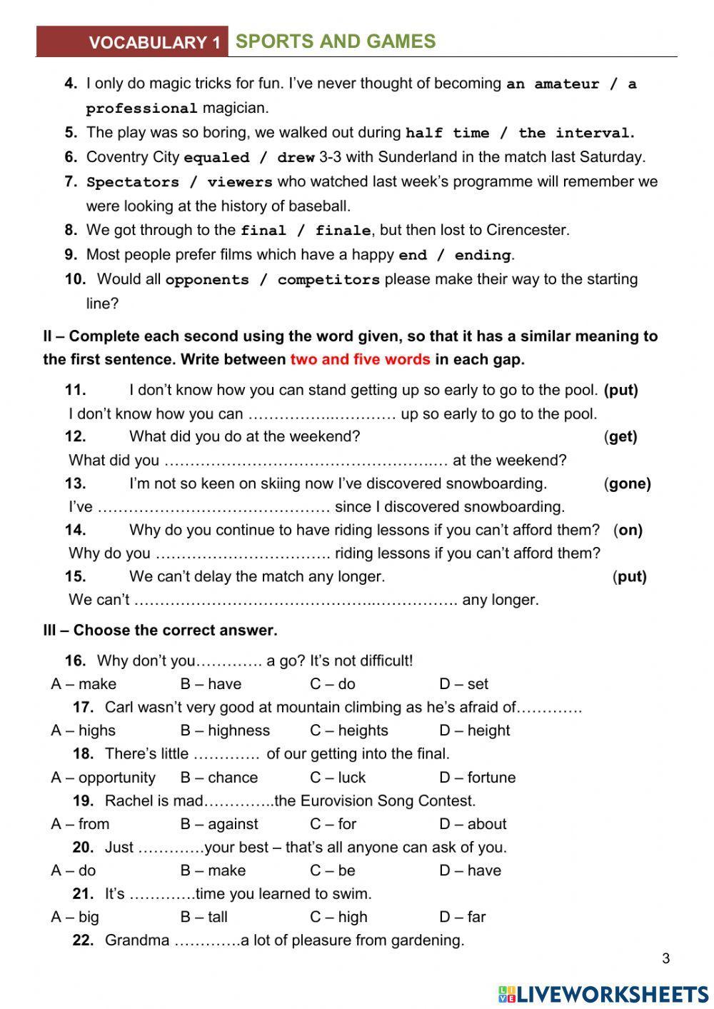 Vocabulary: Hob… | Free Interactive Worksheets | 1408352