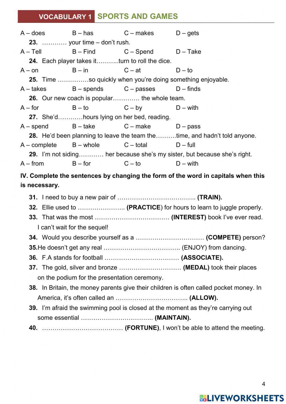 Vocabulary: Hob… | Free Interactive Worksheets | 1408352