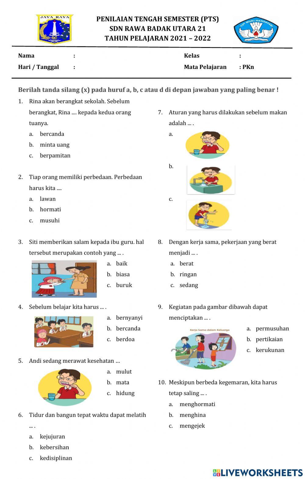 PKn interactive exercise for Kelas 1 | Live Worksheets