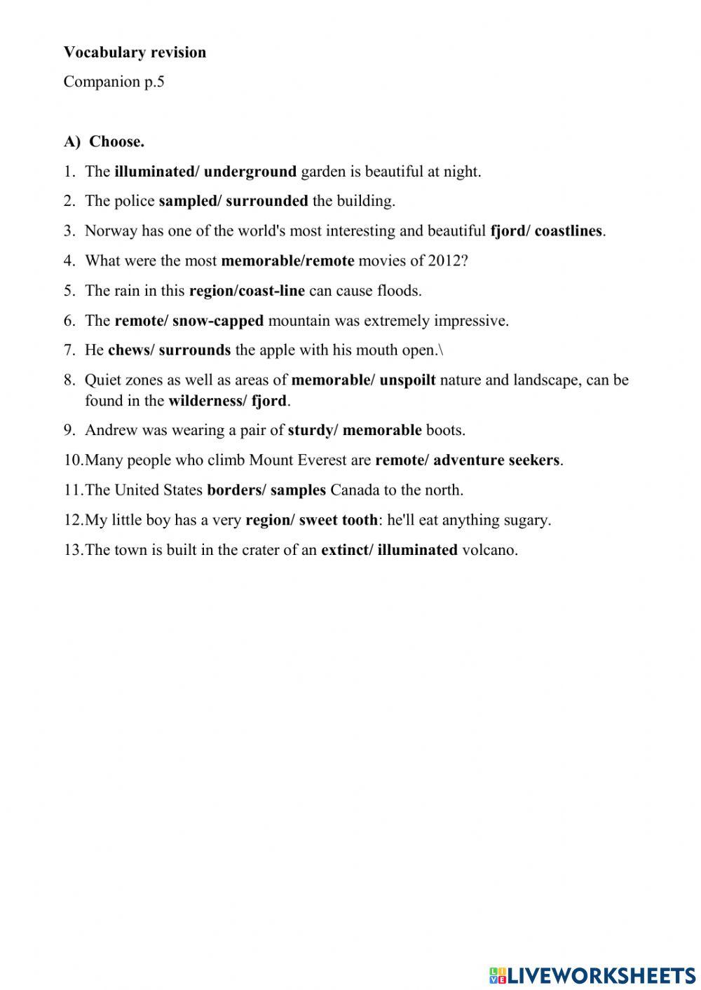 Voc interactive exercise for B1 L | Live Worksheets