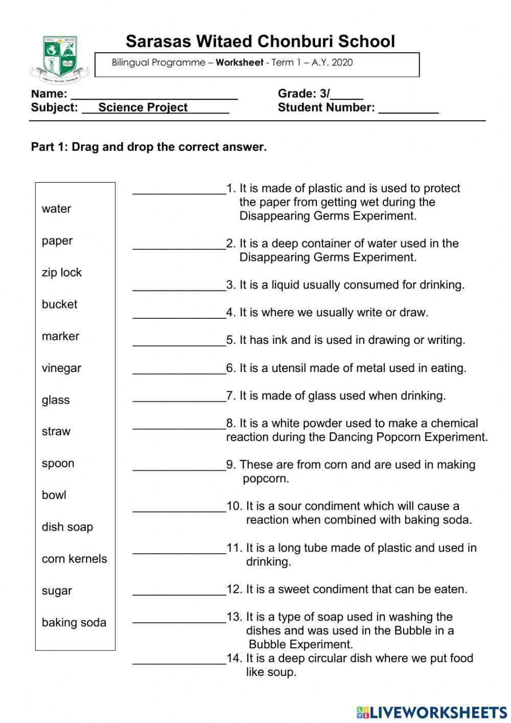Experiment Finals Review worksheet | Live Worksheets