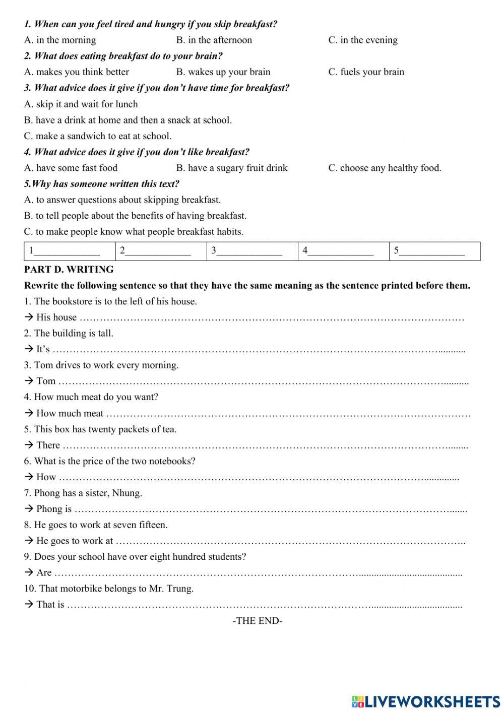 English Test 1 worksheet for Grade 5 | Live Worksheets