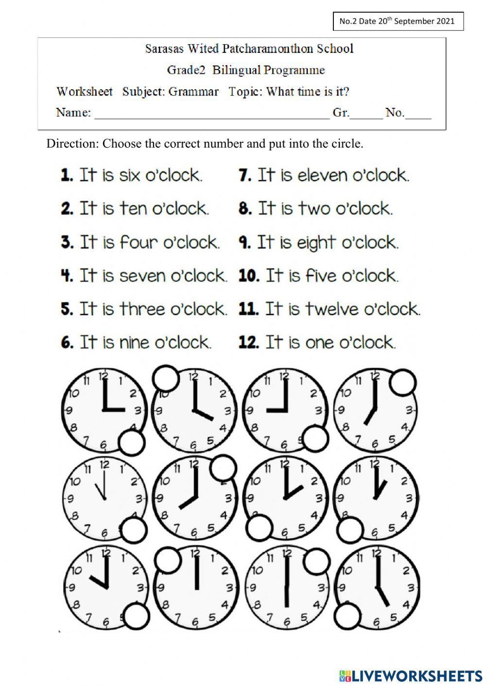 What time is it? online exercise for 2 | Live Worksheets