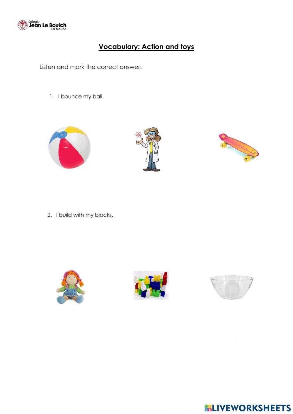 Vocabulary: Toys and action worksheet | Live Worksheets