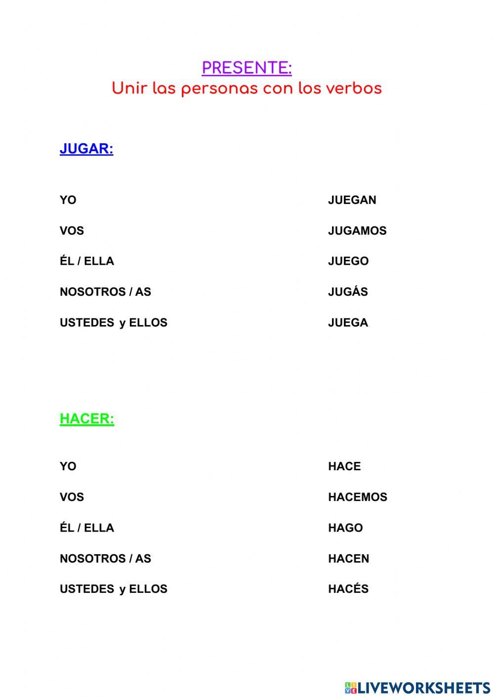 Hacer y jugar | Free Interactive Worksheets | 1409368