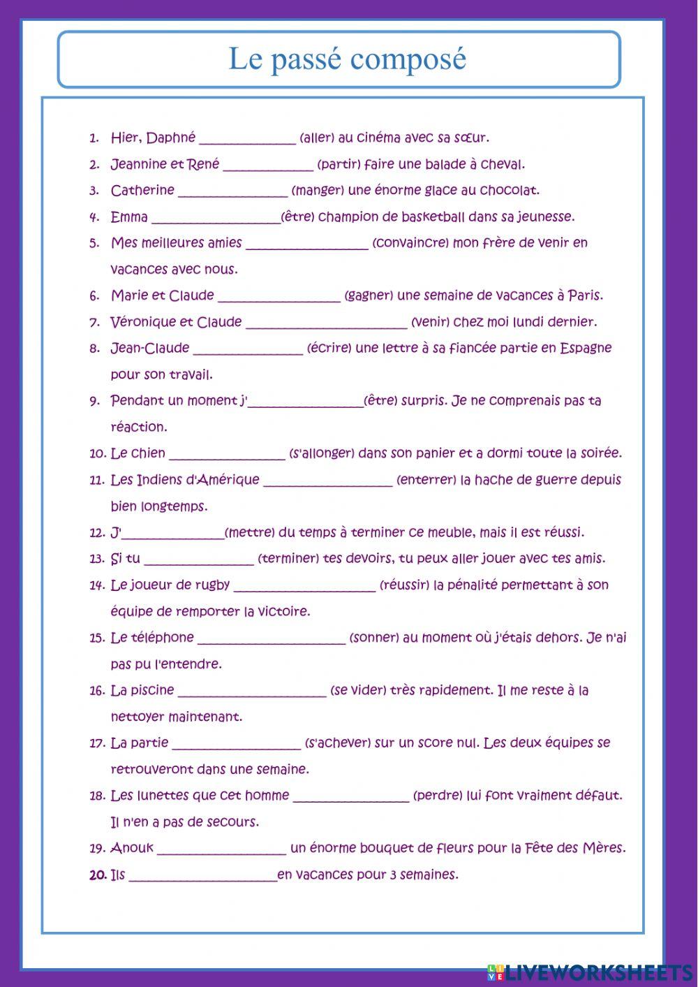 Passe compose | Free Interactive Worksheets | 1409829