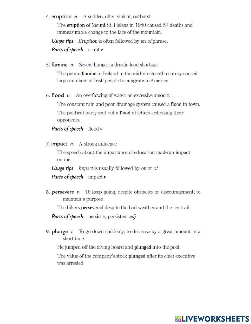 Vocabulary Lesson 2 (Itp) worksheet | Live Worksheets