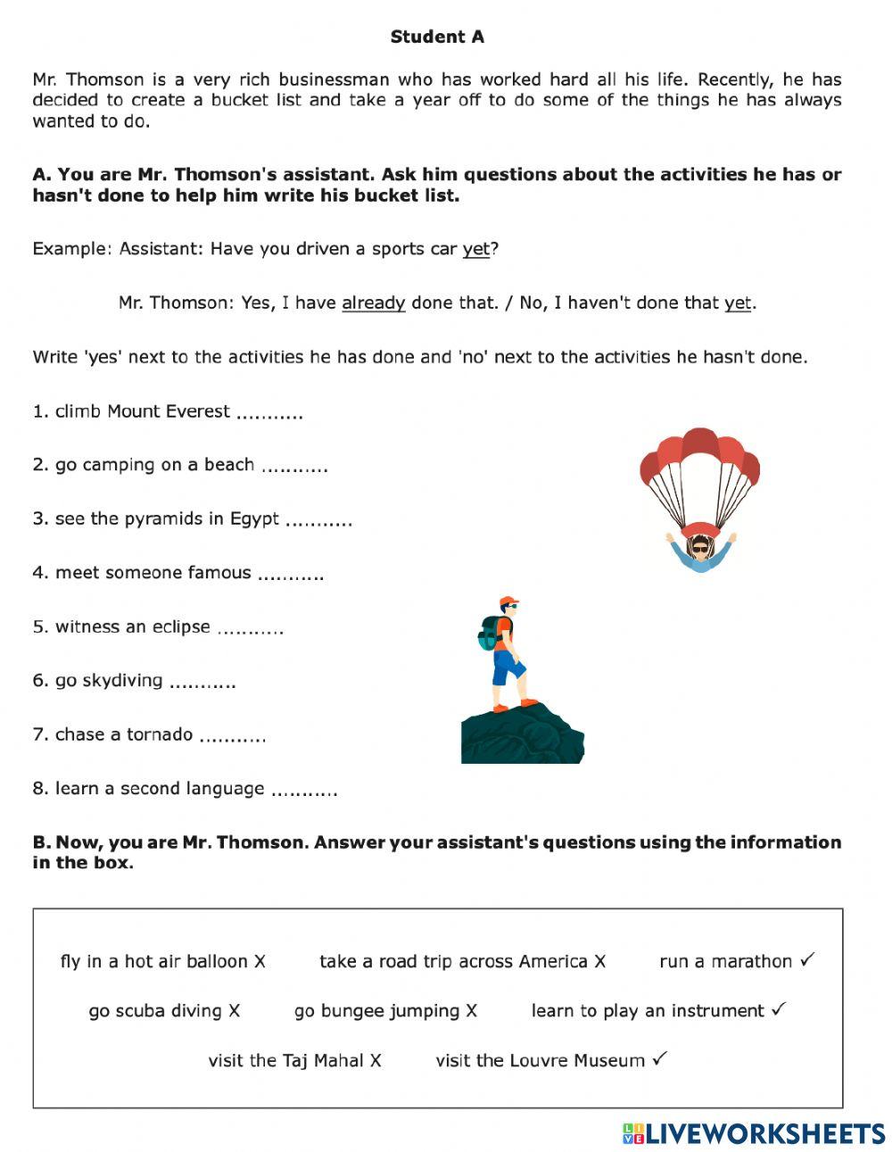 Present perfect tenses activity | Live Worksheets