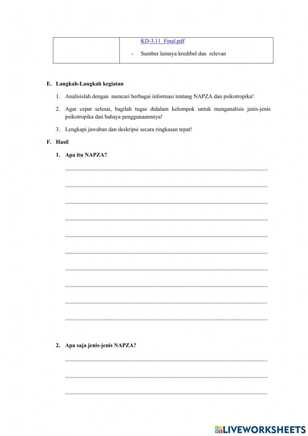 Lembar Kerja Pesserta Didik Psikotropika worksheet | Live Worksheets