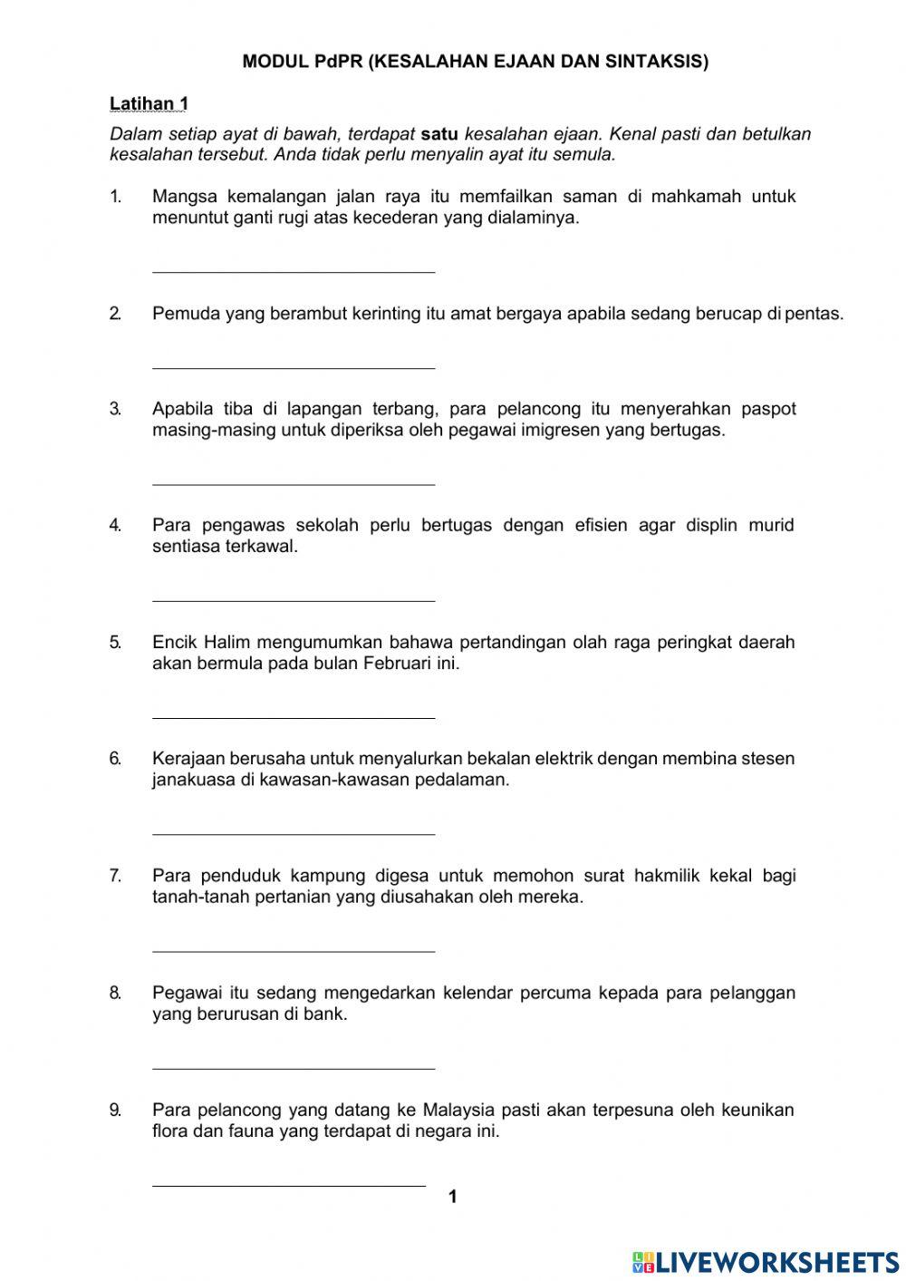 Latihan Tatabahasa Kesalahan Ejaan Pt3 Worksheet Live Worksheets