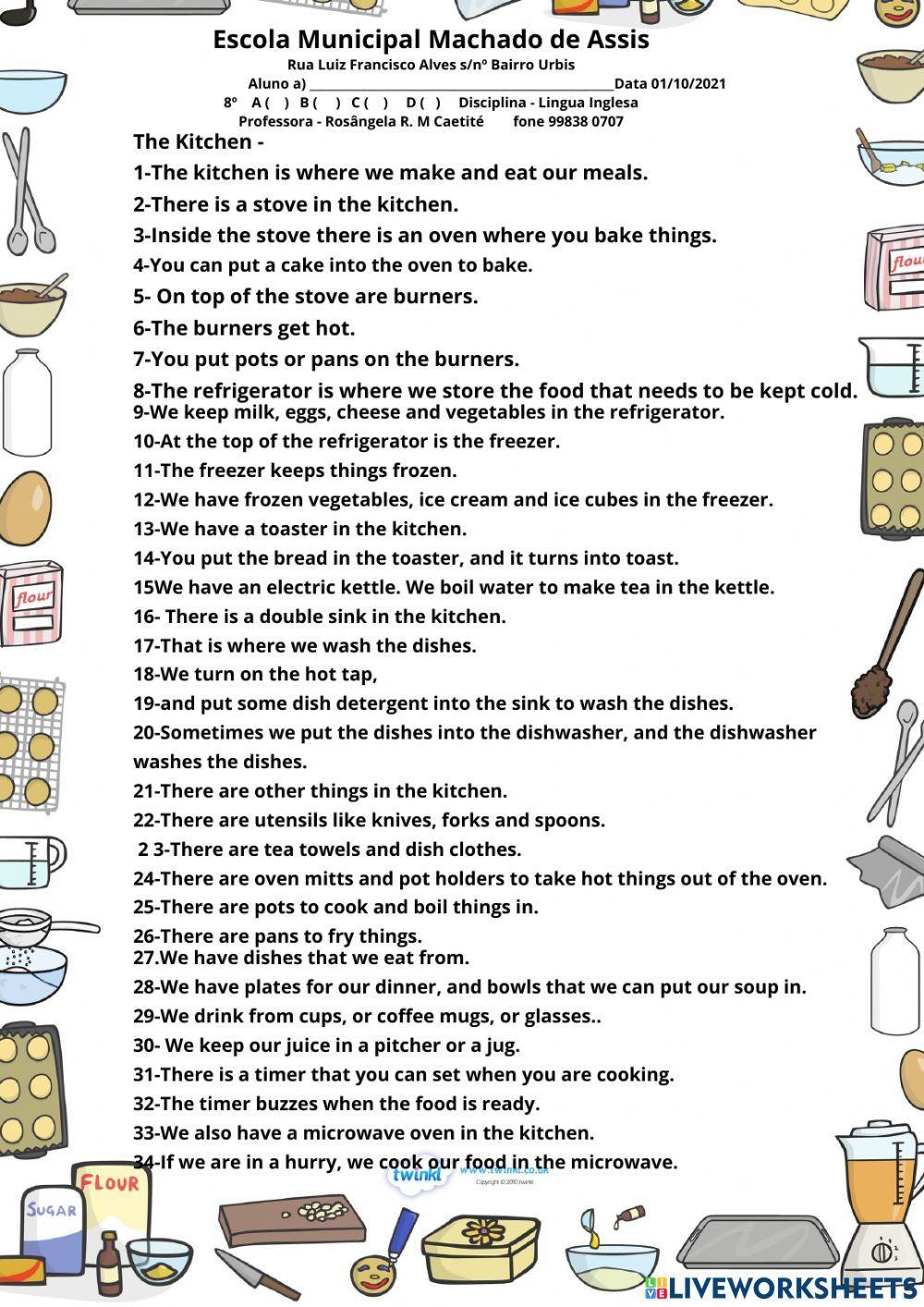 Text - The kitchen worksheet | Live Worksheets
