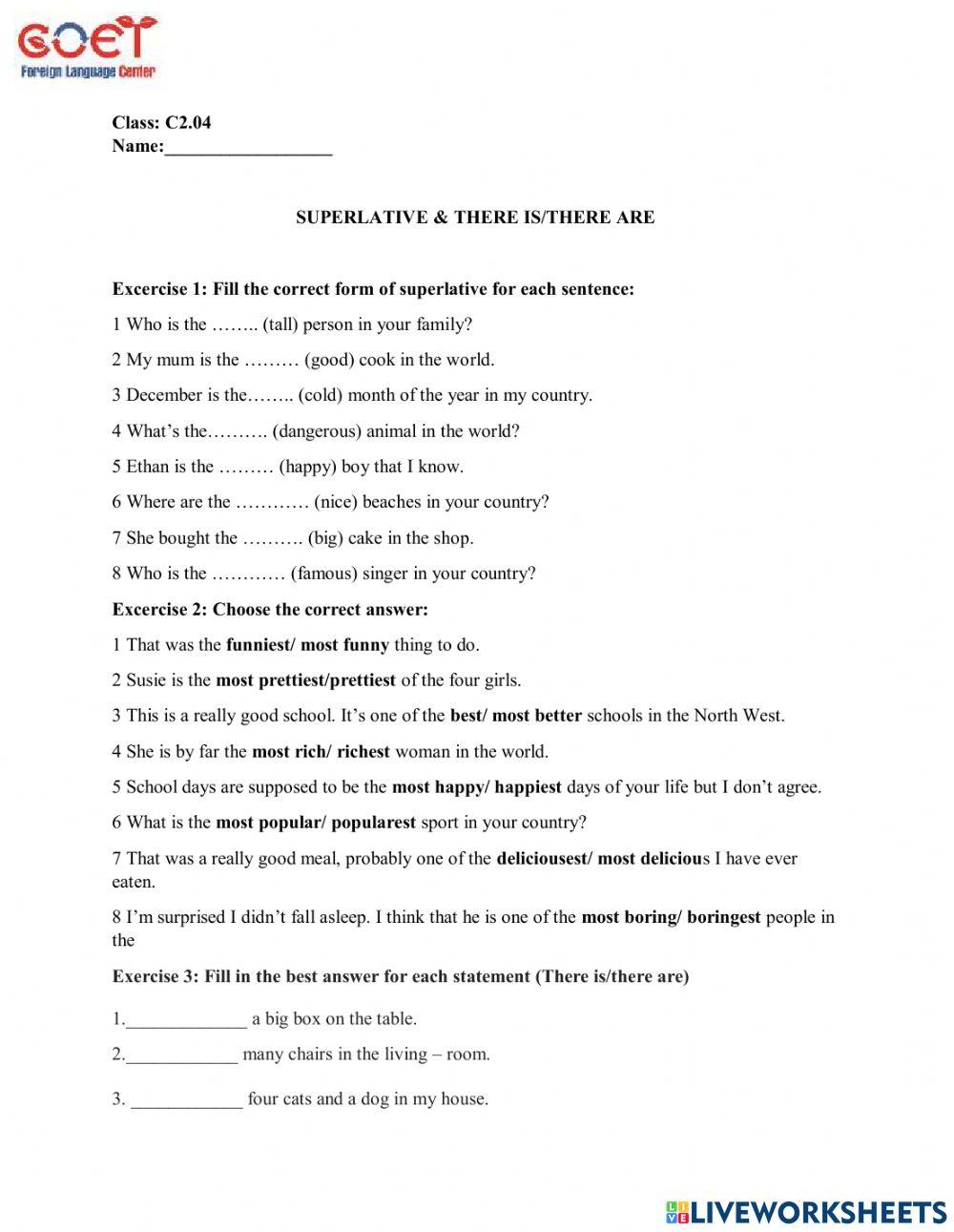 Superlative | Free Interactive Worksheets | 1410305