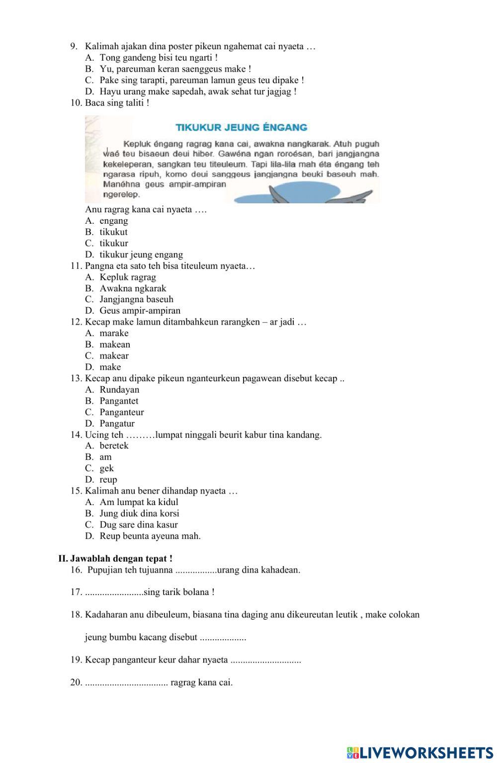 Pts bahasa sunda 1410456 | widaniaeka | Live Worksheets