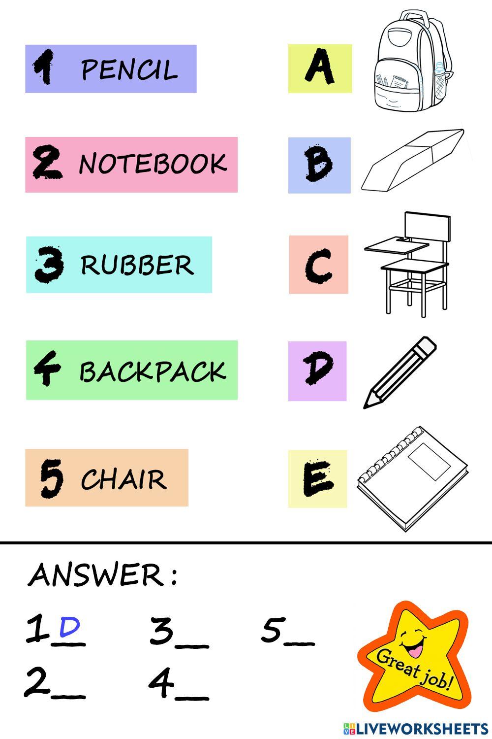 Classroom objects online exercise for 2nd grade | Live Worksheets