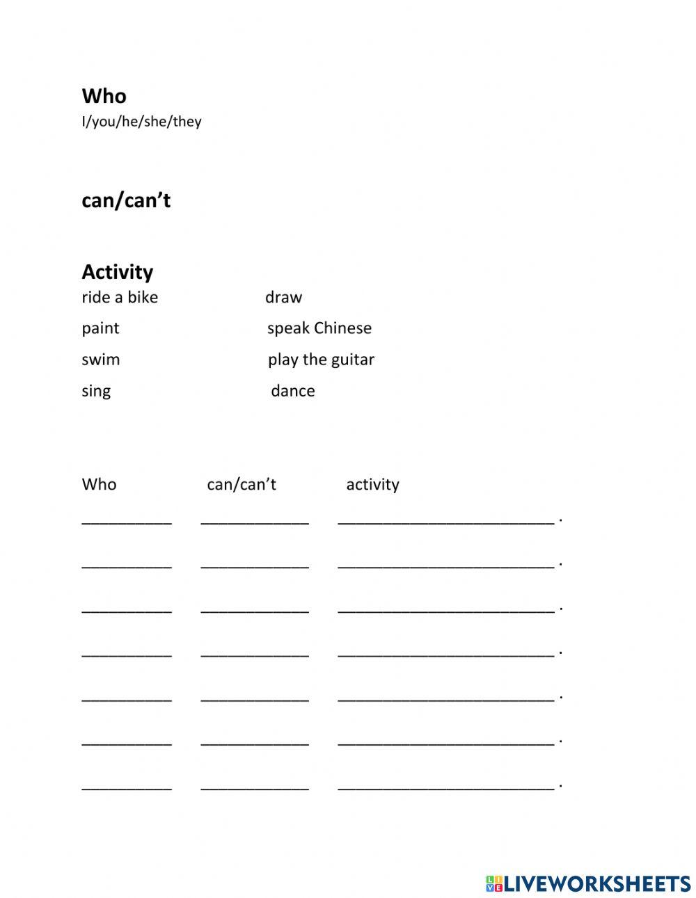 Can cant worksheet worksheet | Live Worksheets