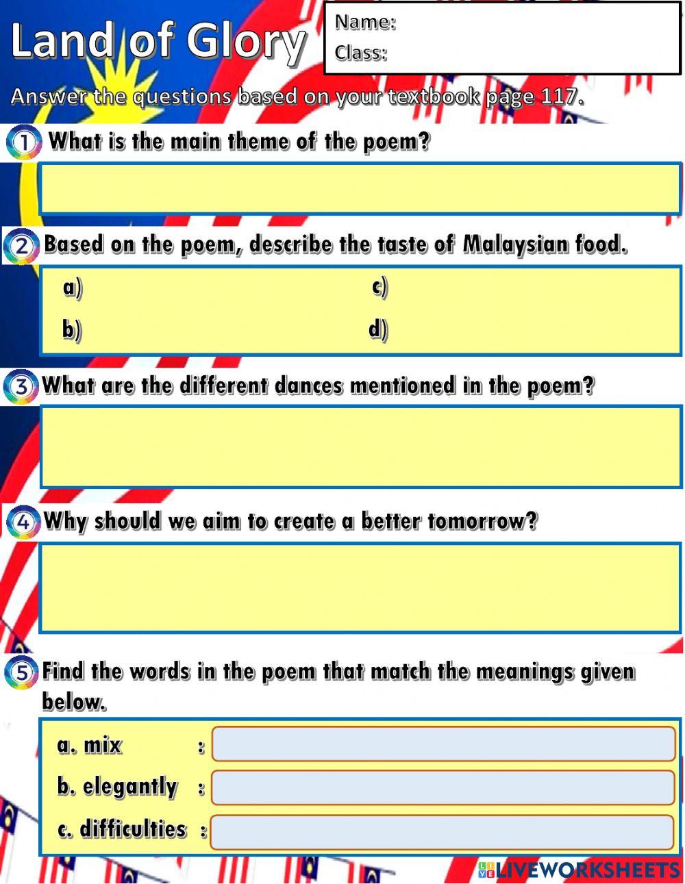 Year 6 Unit 12 Land of Glory: Reciting Poem worksheet | Live Worksheets