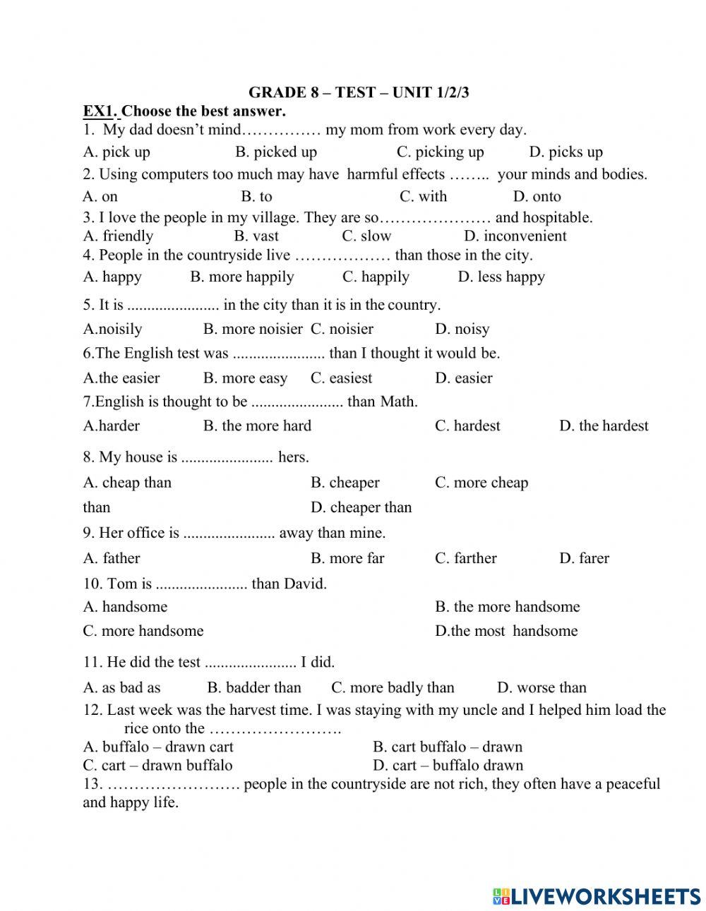 G8- Test- September worksheet | Live Worksheets
