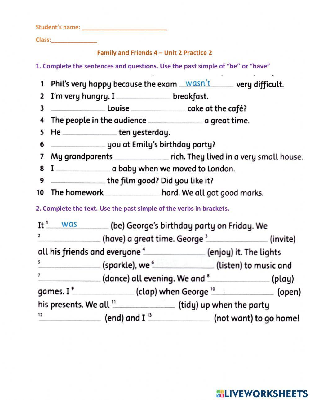 FF4 Unit 2 Prac… | Free Interactive Worksheets | 1412222