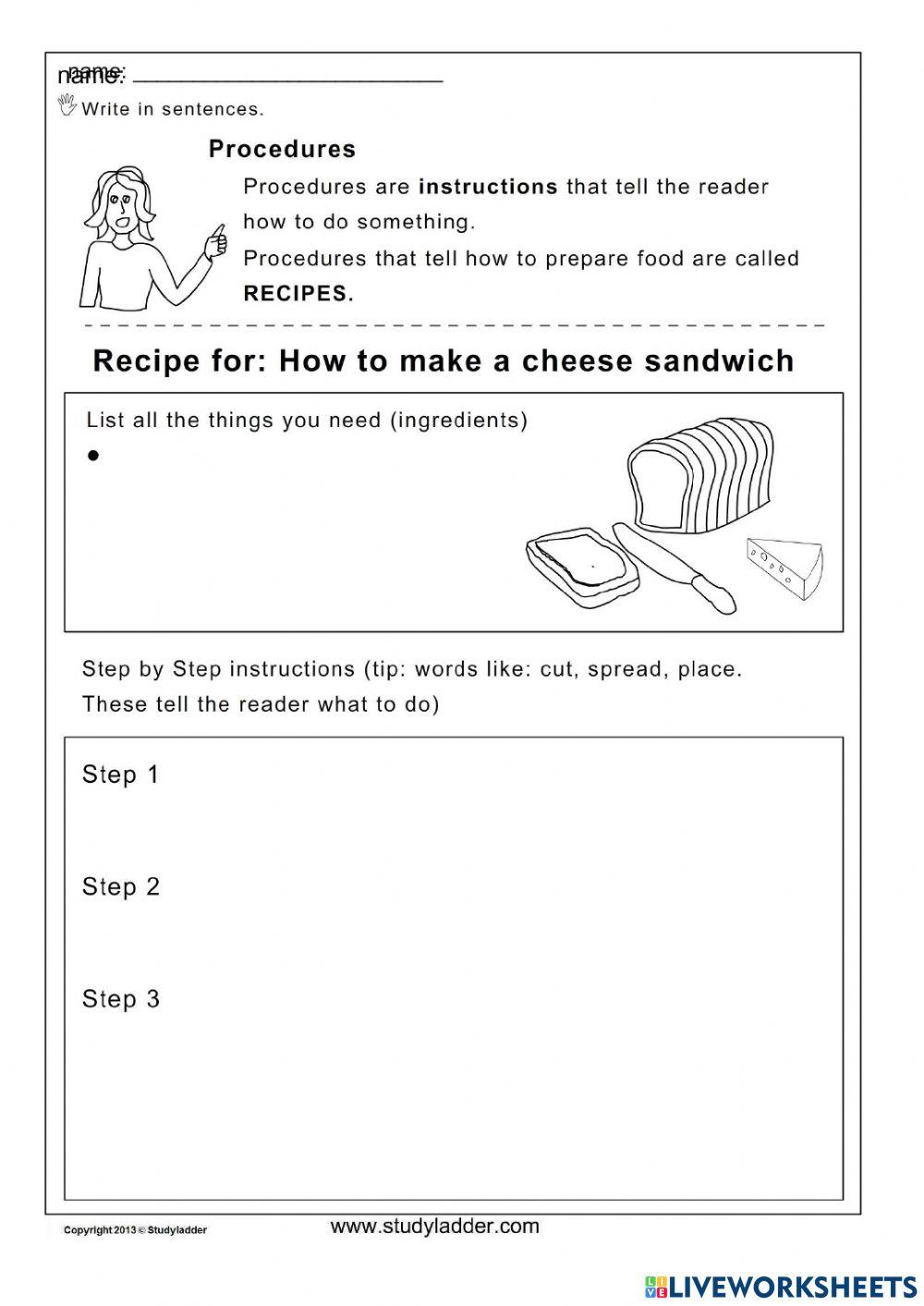 How to make a cheese sandwich online exercise for | Live Worksheets