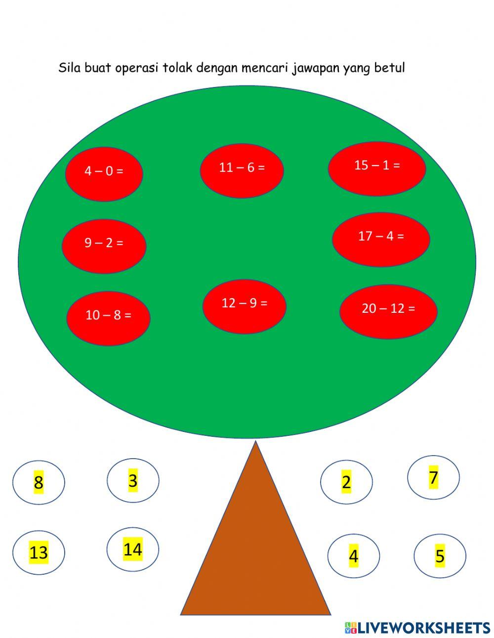 Operasi Tolak online exercise for Pra | Live Worksheets