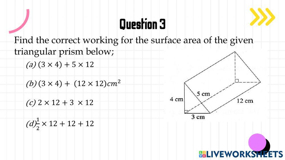 Review SURFACE AREA and VOLUME of 3D Figures MCQ online exercise for ...