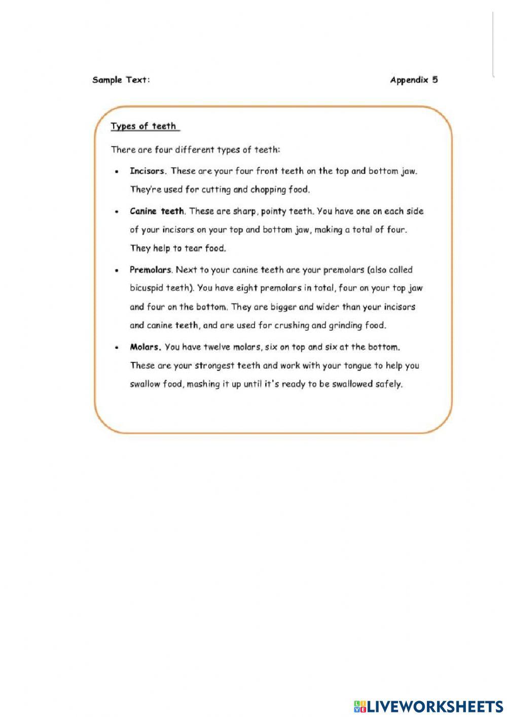 1413043 | My Teeth | TeacherIzwany | LiveWorksheets