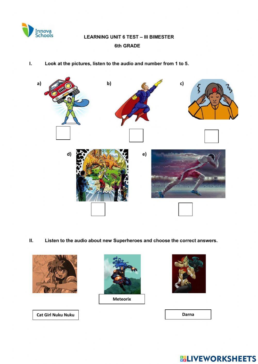 Unit test free online exercise | Live Worksheets