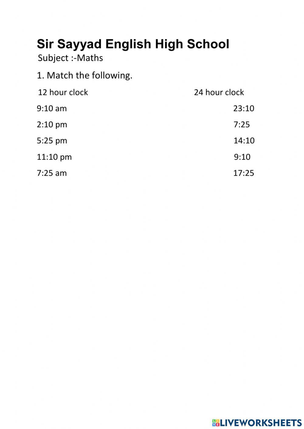 measurement of time online exercise for | Live Worksheets