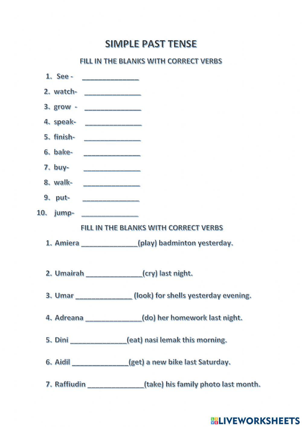 Simple past ten… | Free Interactive Worksheets | 1413596